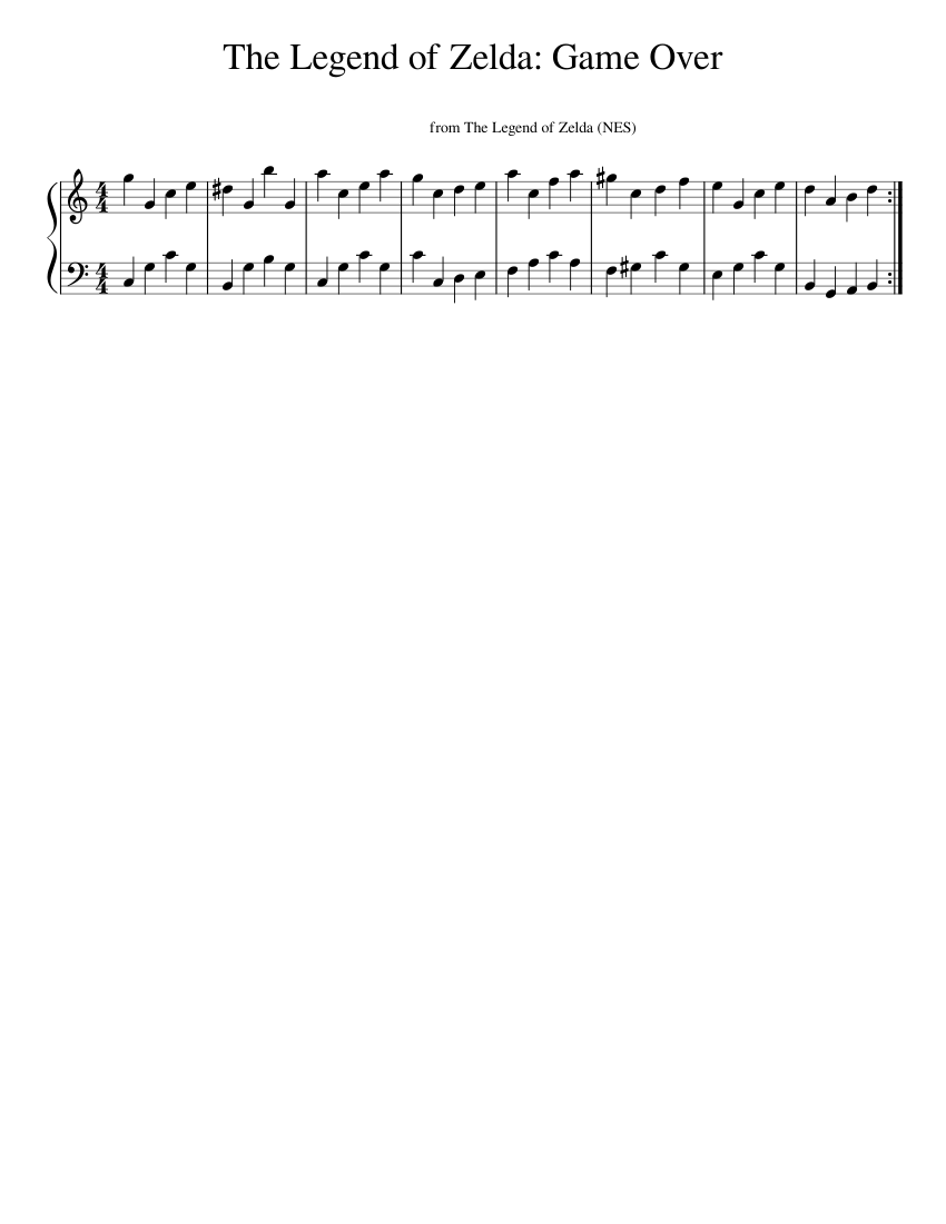 Game Over (NES) Sheet music for Piano (Solo) Easy | Musescore.com