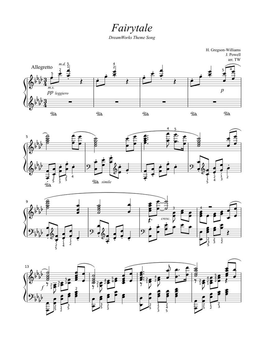 Fairytale DreamWorks Theme Song Sheet music for Piano (Solo ...