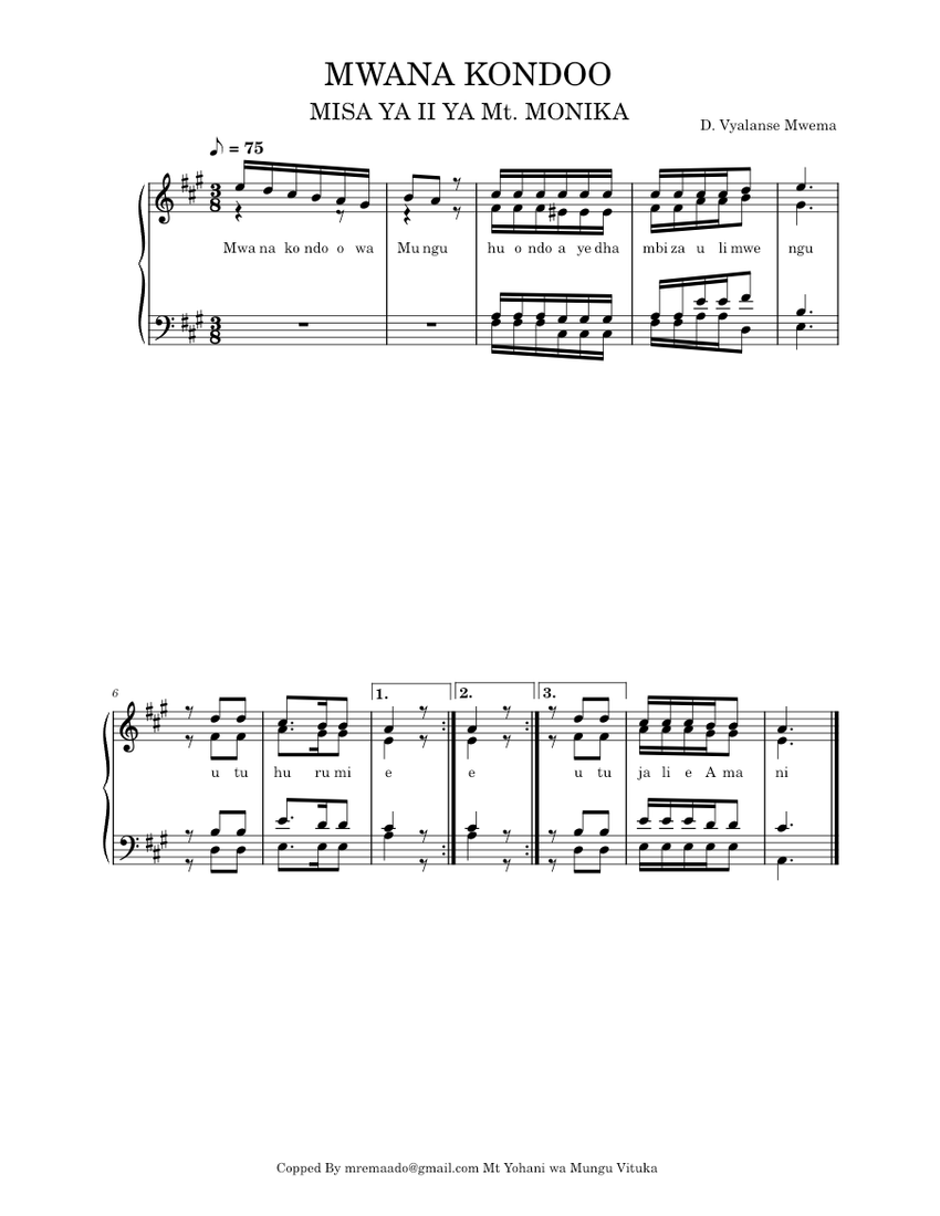 MWANA KONDOO Sheet music for Piano (Solo) Easy | Musescore.com