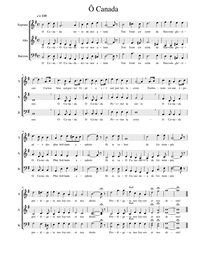 Ô Canada Sheet music for Soprano, Alto, Tenor (SATB) | Musescore.com