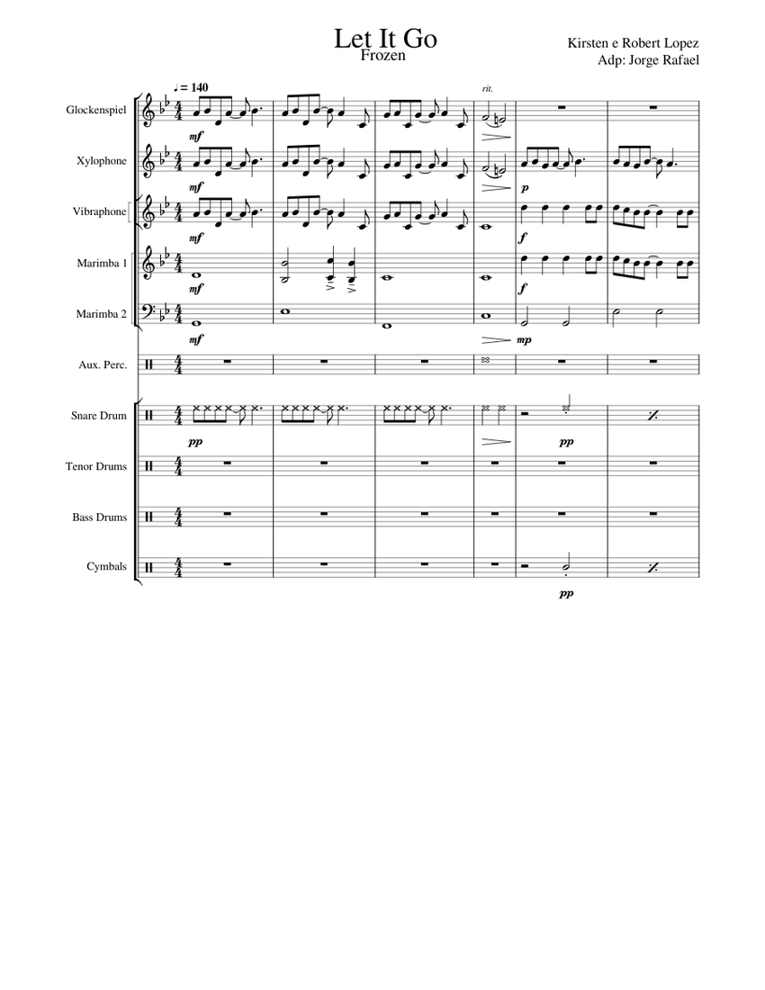 Let It Go - Frozen Sheet Music for Vibraphone, Glockenspiel, Snare drum ...