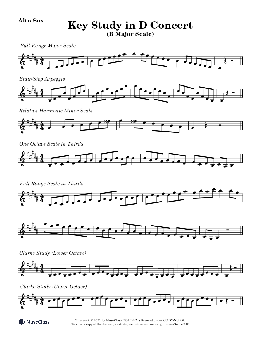 Key Study in B Major for Alto Sax Sheet Music for Saxophone alto (Solo ...