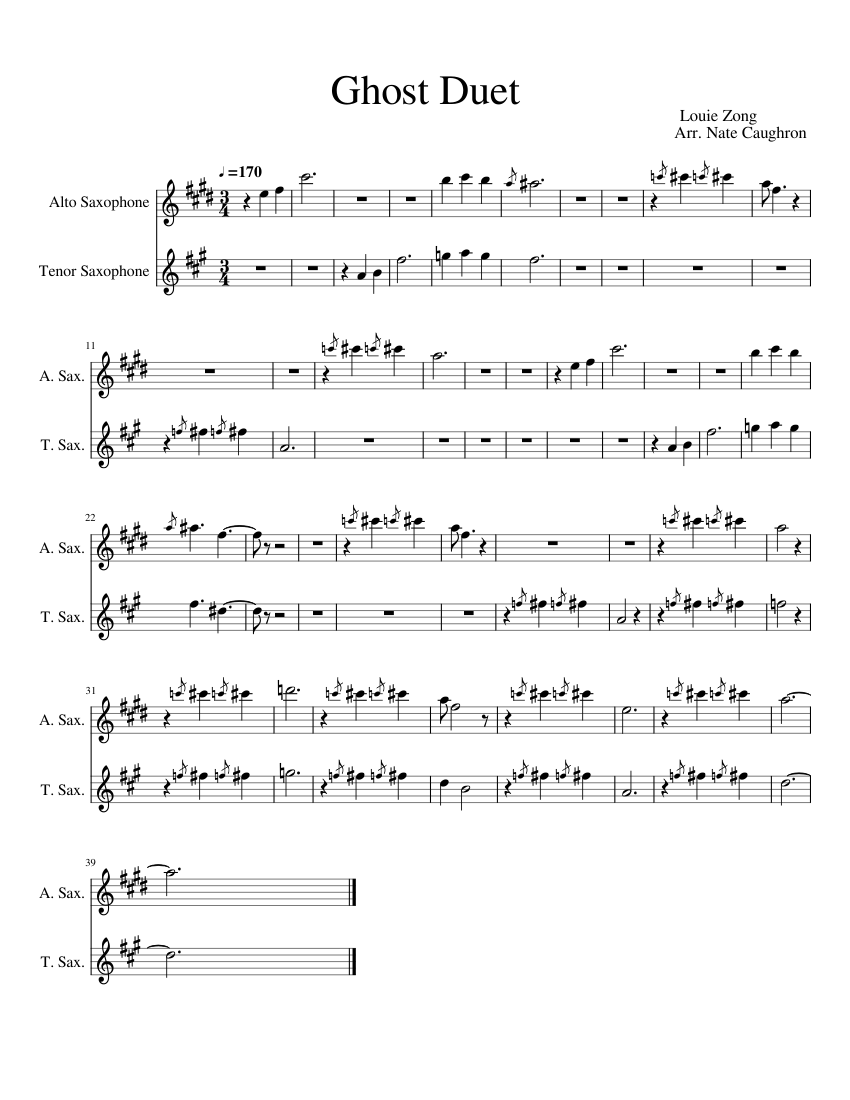 Ghost Duet Sheet Music for Saxophone alto, Saxophone tenor (Woodwind ...