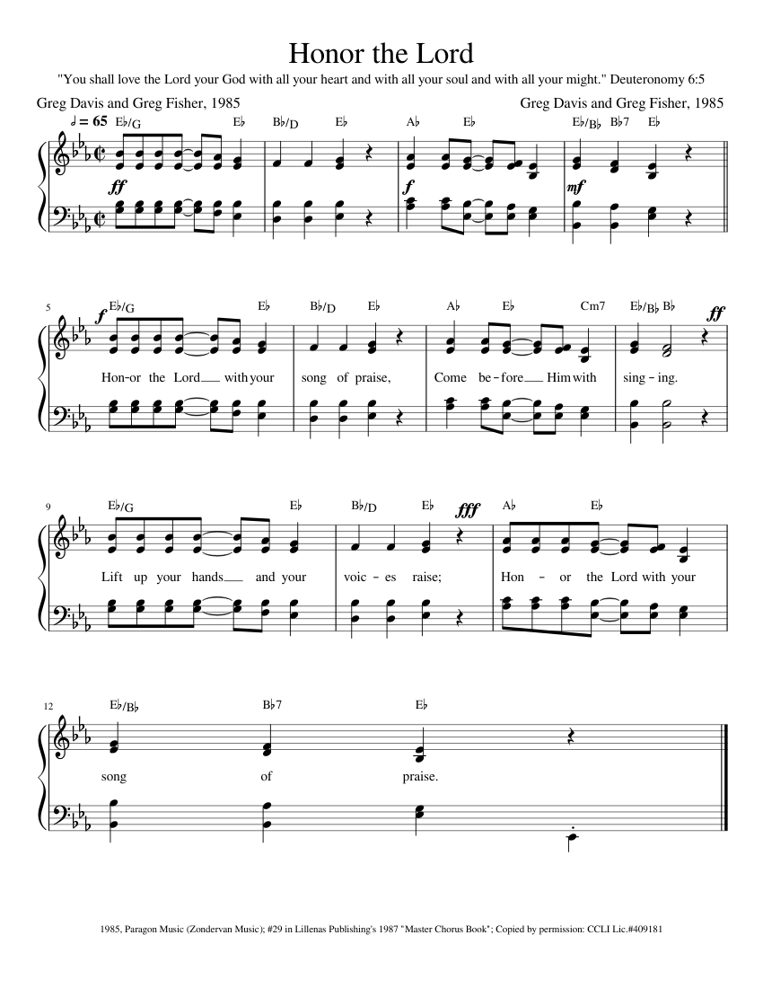Honor the Lord Sheet Music for Piano (Solo) Easy | MuseScore.com