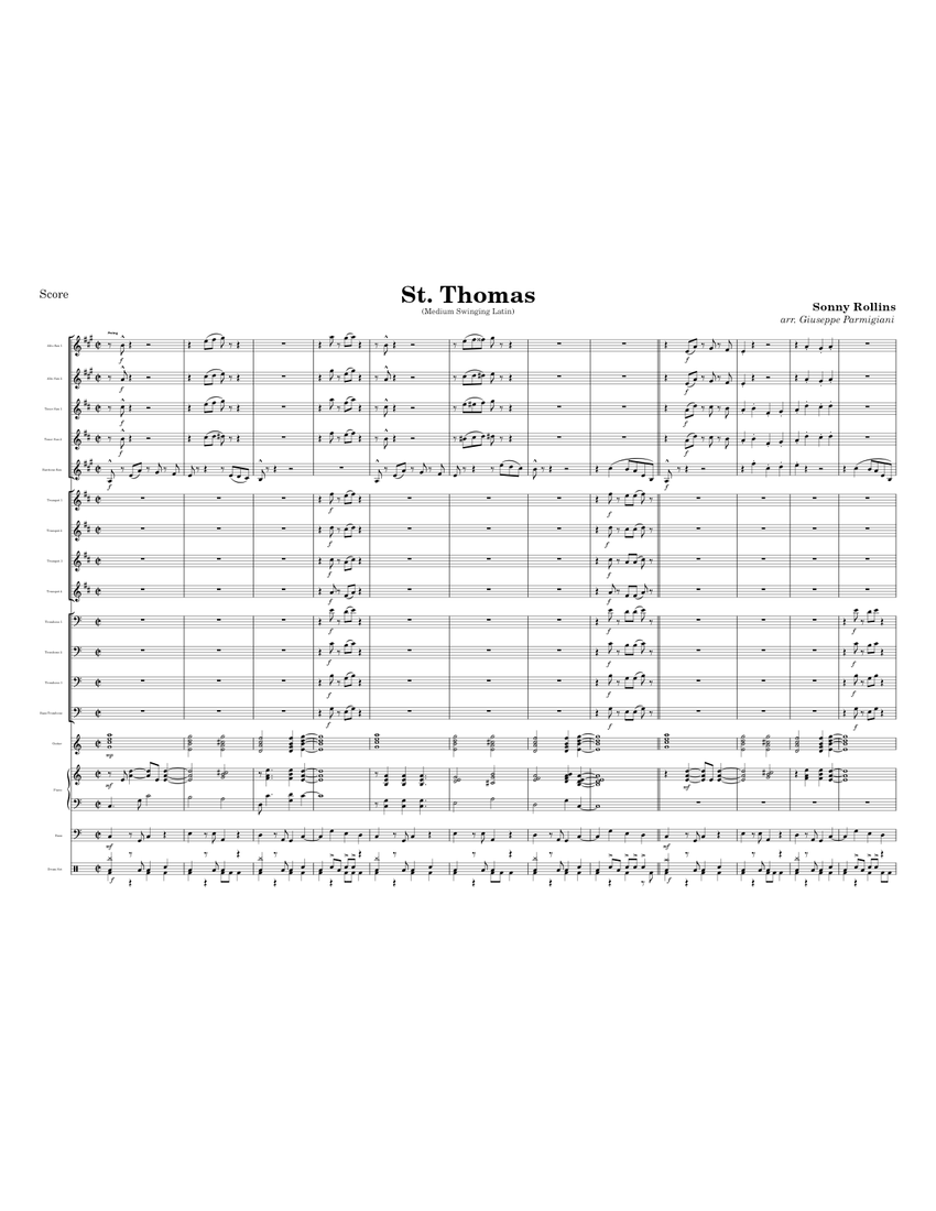 Rollins - St. Thomas (Big Band) Sheet Music for Piano, Trombone ...