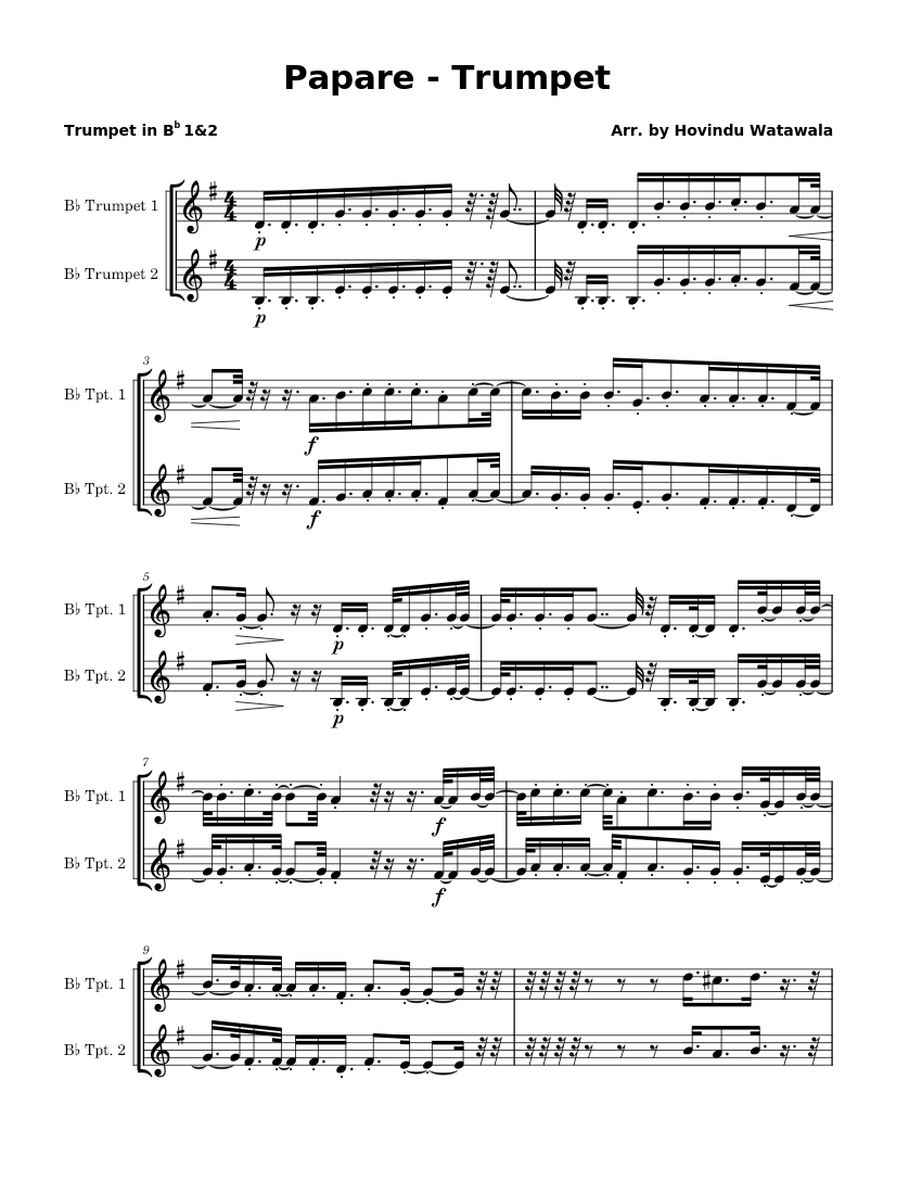 Papare Sheet music for Trumpet in b-flat (Brass Duet) | Musescore.com