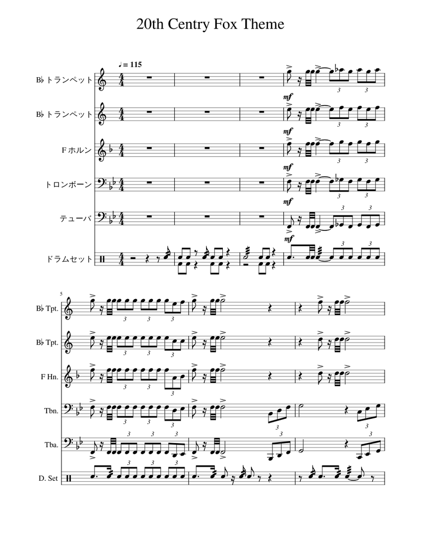 20th_Centry_Fox_Theme Sheet music for Trombone, Tuba, Trumpet in b-flat ...