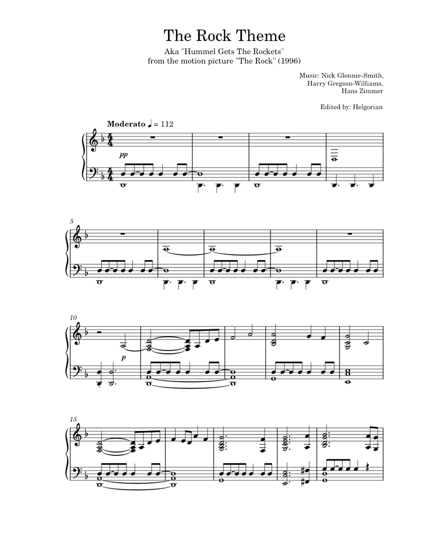 The Rock Theme – Hans Zimmer Sheet music for Piano (Solo) | Musescore.com