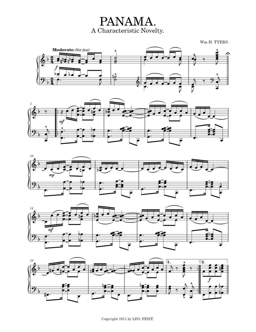 Panama (1911) Sheet music for Piano (Solo) | Musescore.com