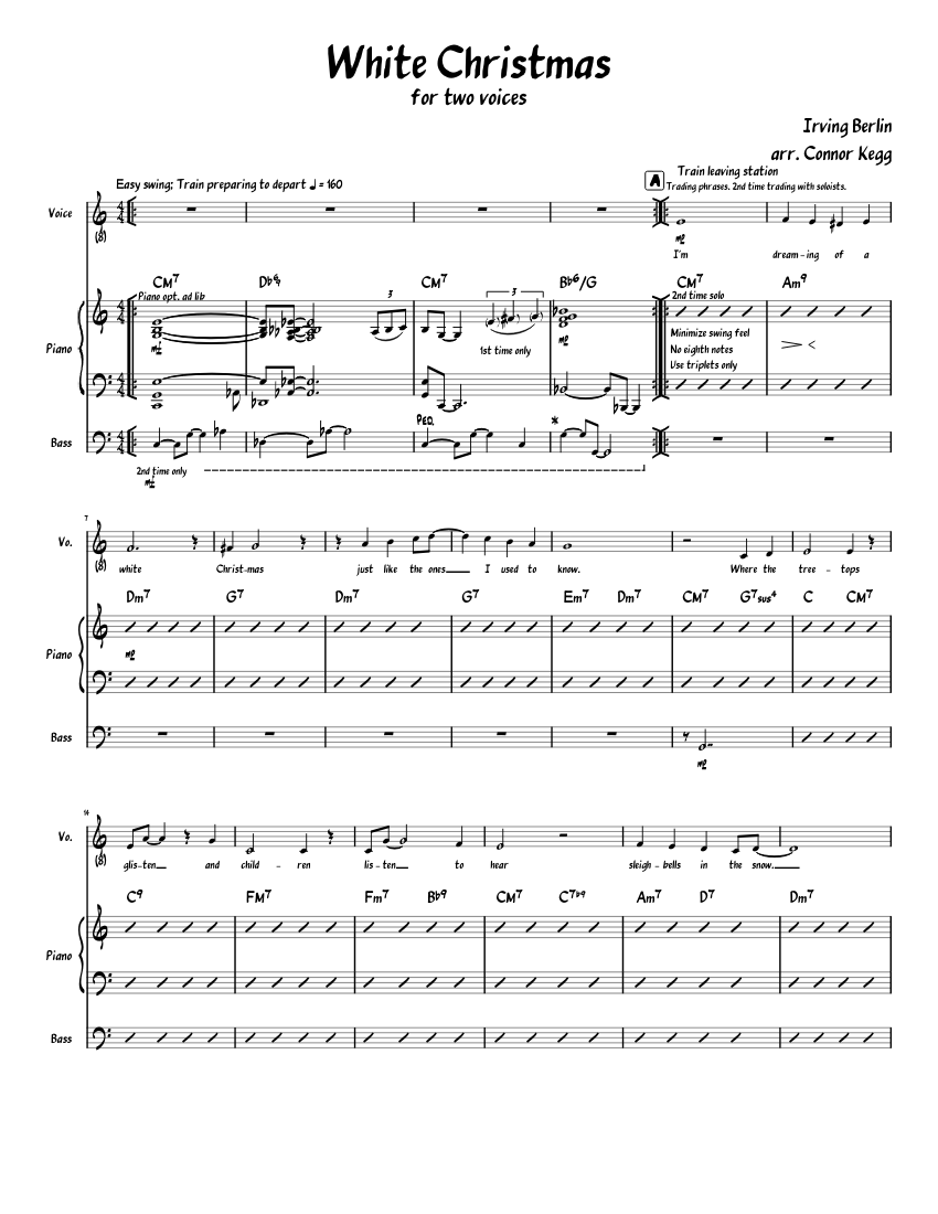 White Christmas Duet Sheet Music with Chords for Piano, Vocals, Bass ...