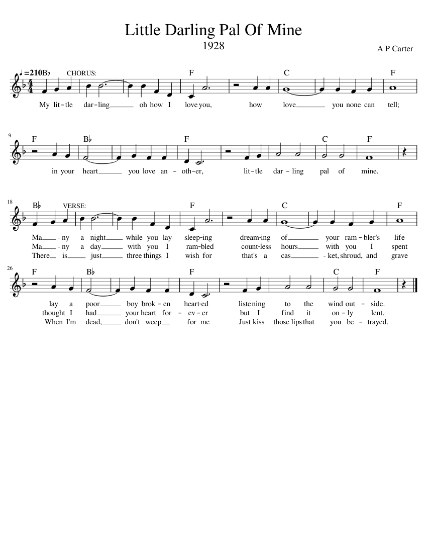 Little Darling Pal Of Mine Sheet Music with Chords for Piano (Solo ...