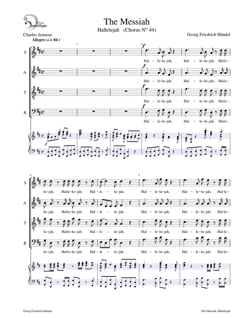 The Messiah, Hallelujah Sheet music for Piano, Soprano, Alto, Tenor ...