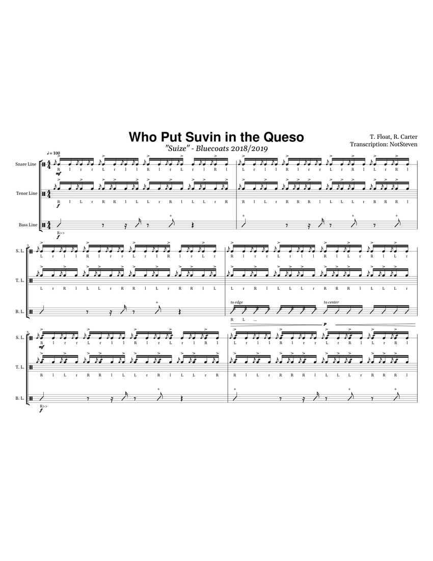 Who Put Suvin in the Queso Sheet Music for Snare drum, Tenor drum, Bass ...