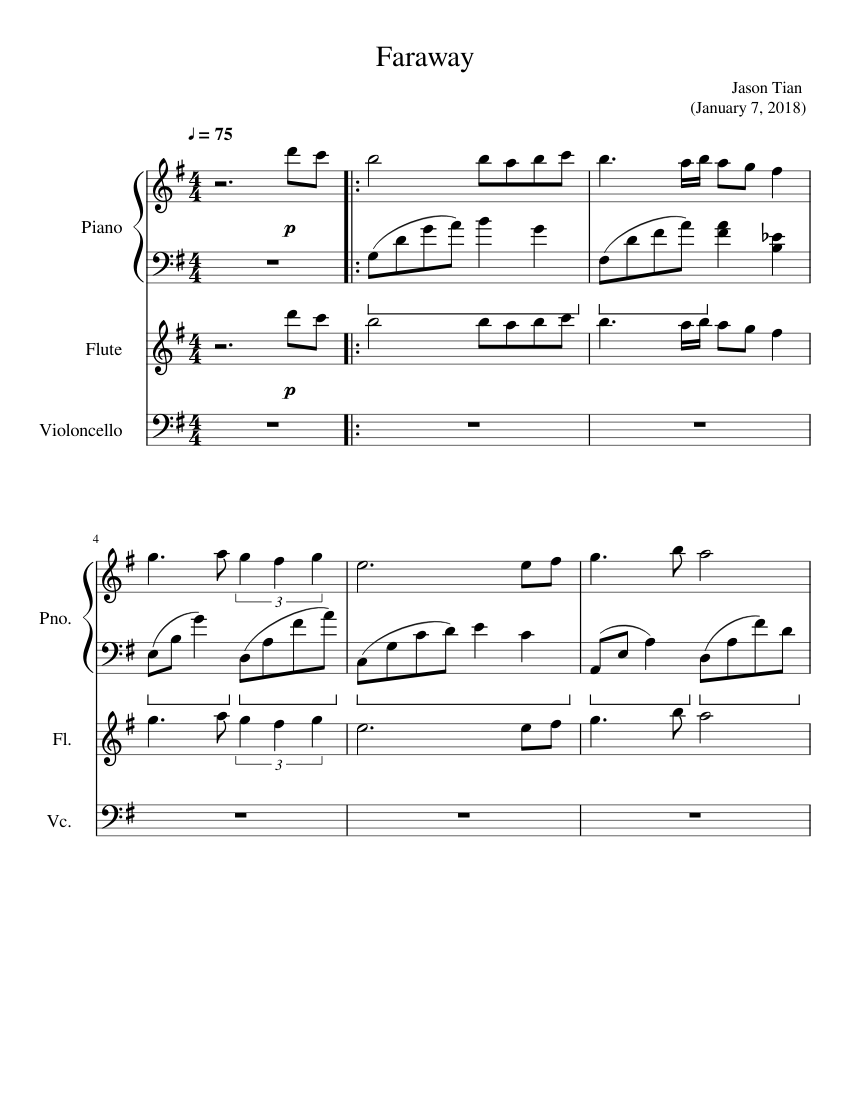 Faraway Sheet music for Piano, Flute, Cello (Mixed Trio) | Musescore.com