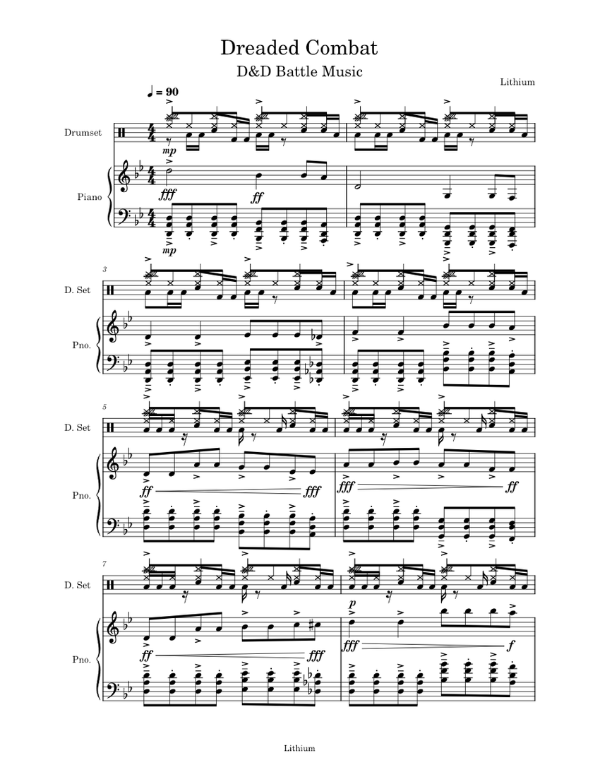Dreaded Combat Sheet music for Piano, Drum group (Mixed Duet ...