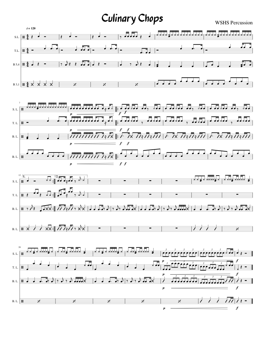Culinary Chops Sheet music for Snare drum, Tenor drum, Bass drum ...