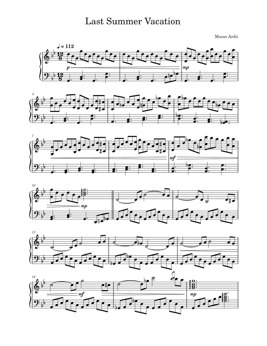 Last Summer Vacation Sheet Music for Piano (Solo) | MuseScore.com