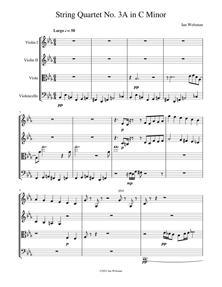 String Quartet No. 3A in C Minor Sheet music for Violin, Viola, Cello ...