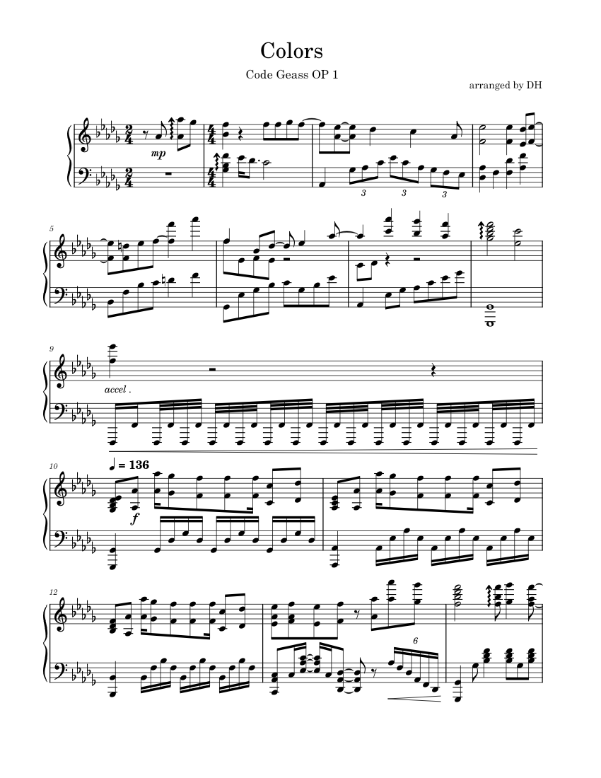 Colors - Code Geass OP 1 Sheet Music for Piano (Solo) | MuseScore.com