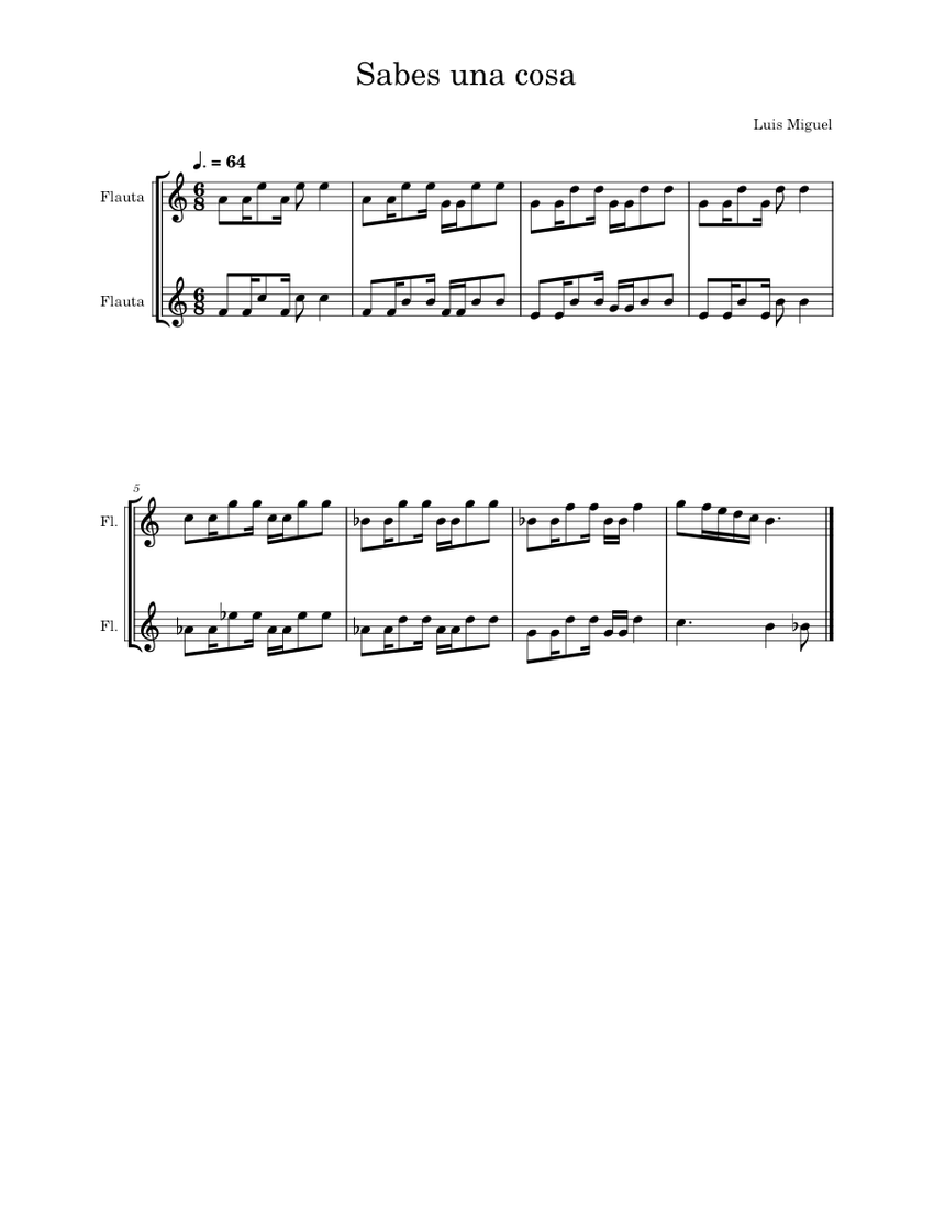 Sabes una cosa – Luis Miguel Sabes una cosa - Dos flautas Sheet music for Flute (Woodwind Duet ...