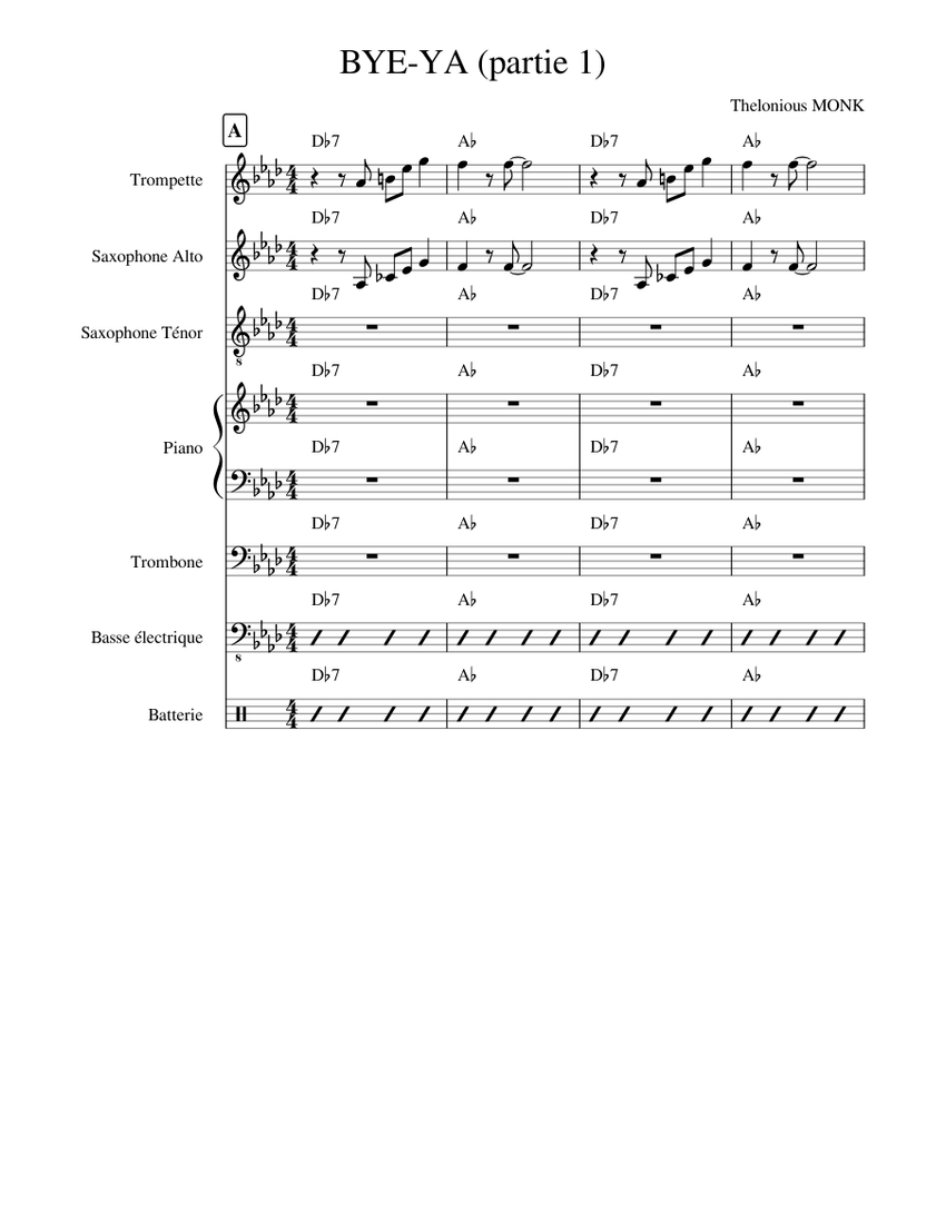 BYE-YA (partie 1) Sheet Music for Piano, Trombone, Saxophone alto ...