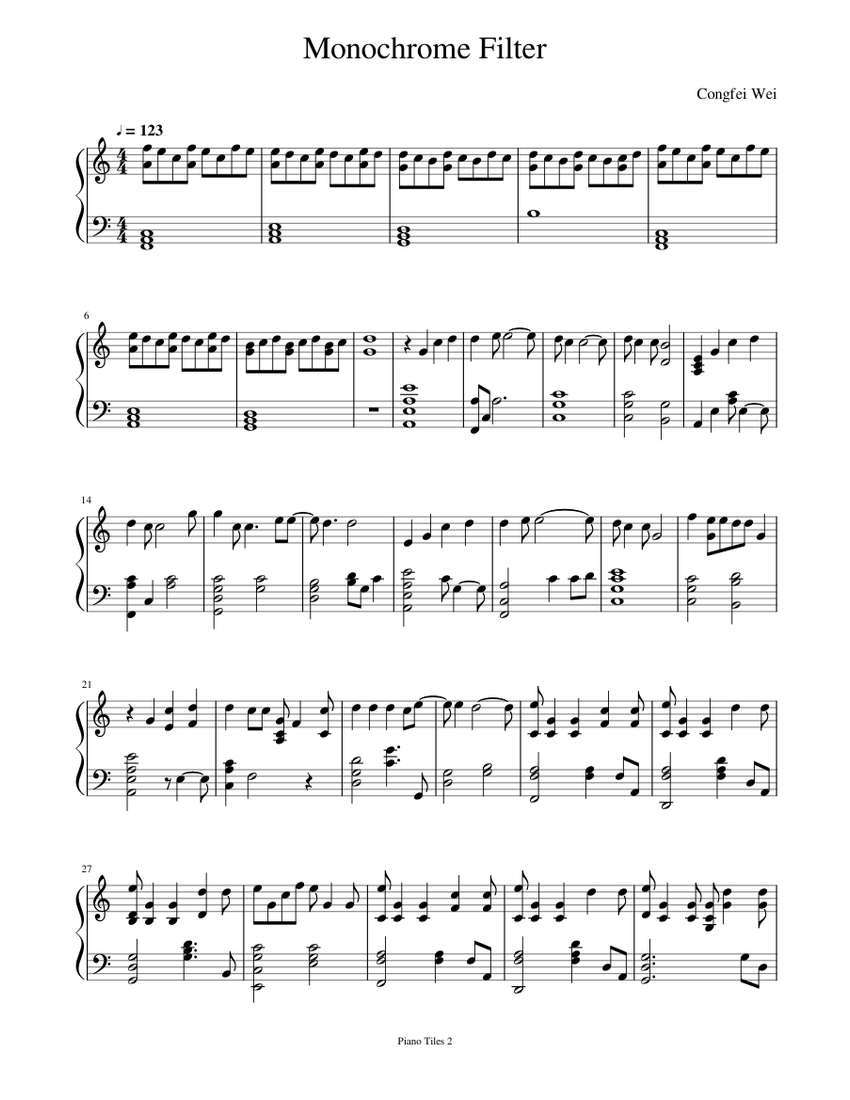 Monochrome Filter Sheet Music for Piano (Solo) | MuseScore.com