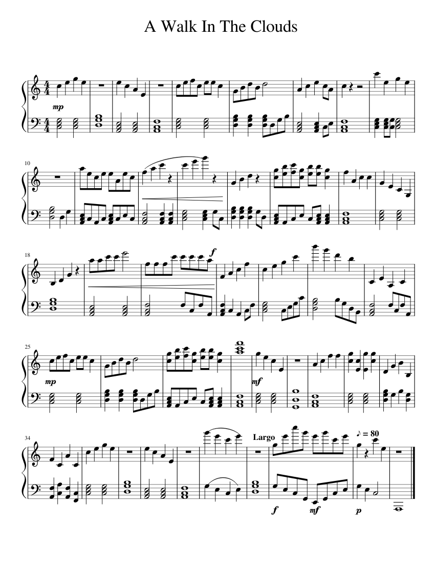 A Walk In The Clouds Sheet Music for Piano (Solo) easy | MuseScore.com