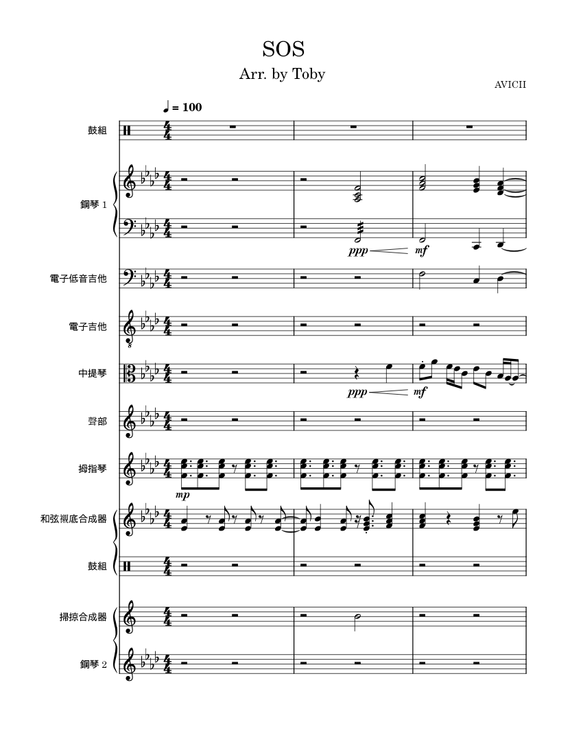 SOS by Avicii Sheet Music for Piano, Vocals, Viola, Guitar & more ...