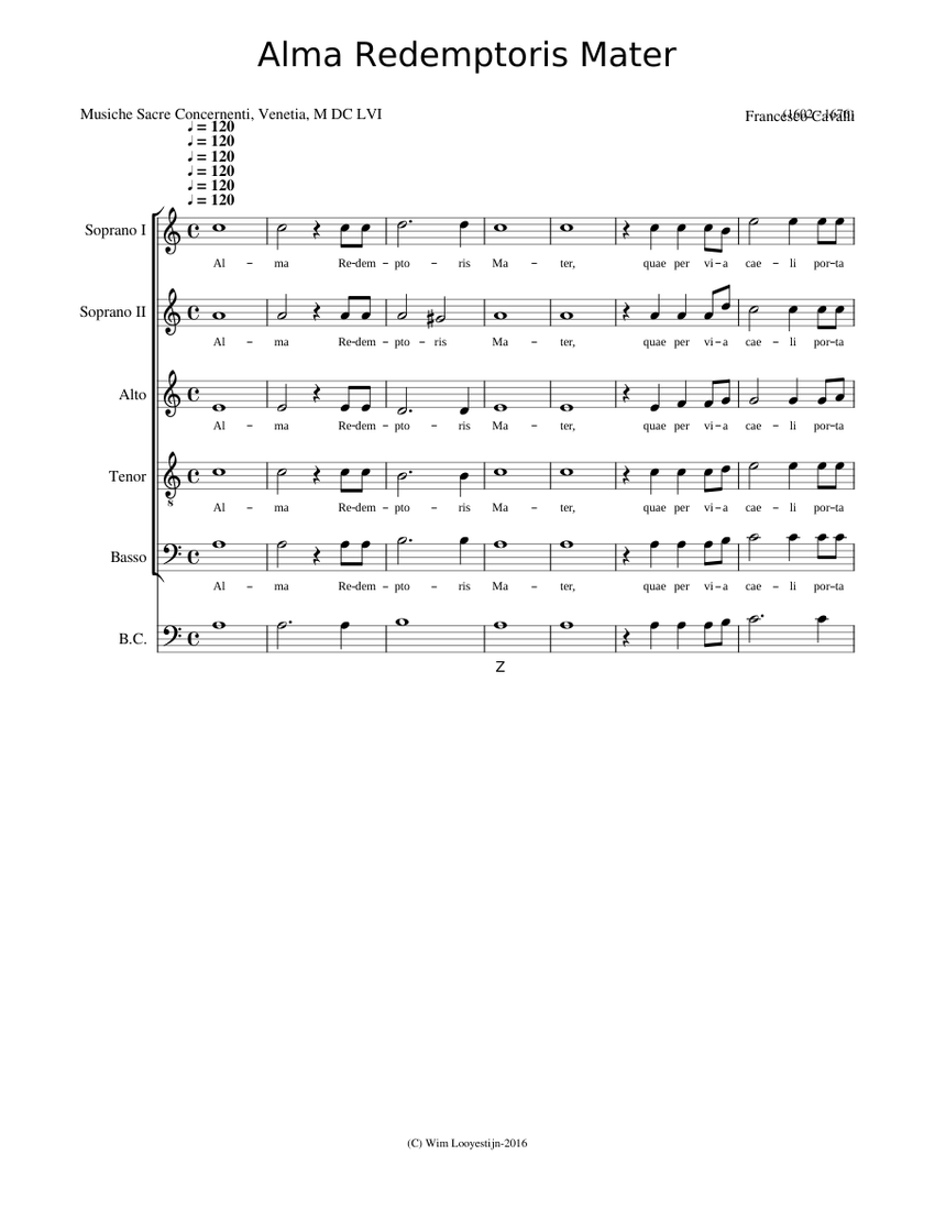 Alma Redemptoris Mater - Francesco Cavalli Sheet music for Piano, Alto ...