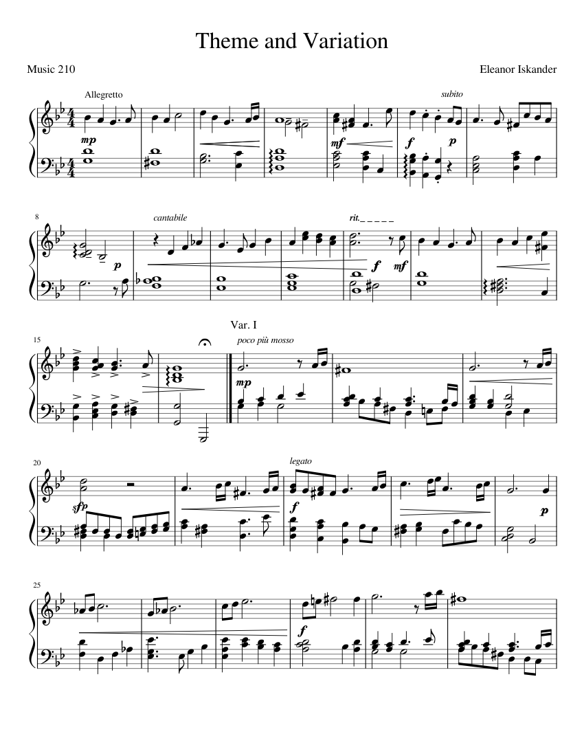 Theme and Variation Final Sheet Music for Piano (Solo) | MuseScore.com