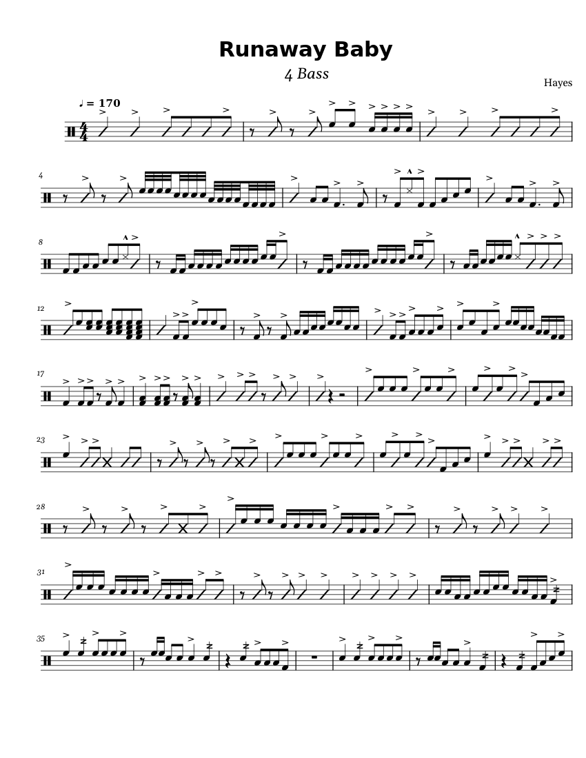 Runaway Baby Sheet Music for Bass drum (Marching Band) | MuseScore.com