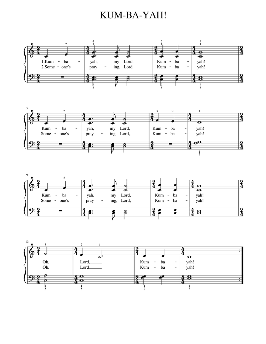 KUM-BA-YAH! Sheet Music for Piano (Solo) Easy | MuseScore.com