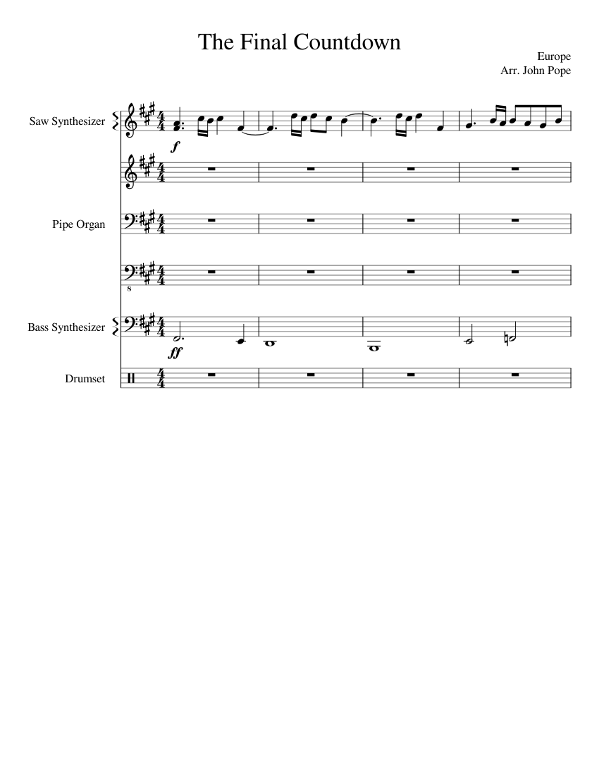 The Final Countdown Sheet music for Organ, Bass guitar, Drum group ...