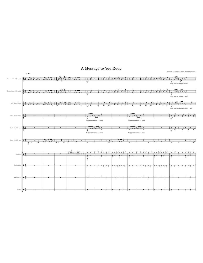 A_Message_to_You_Rudy Sheet Music for Tambourine, Drum group, Woodblock ...