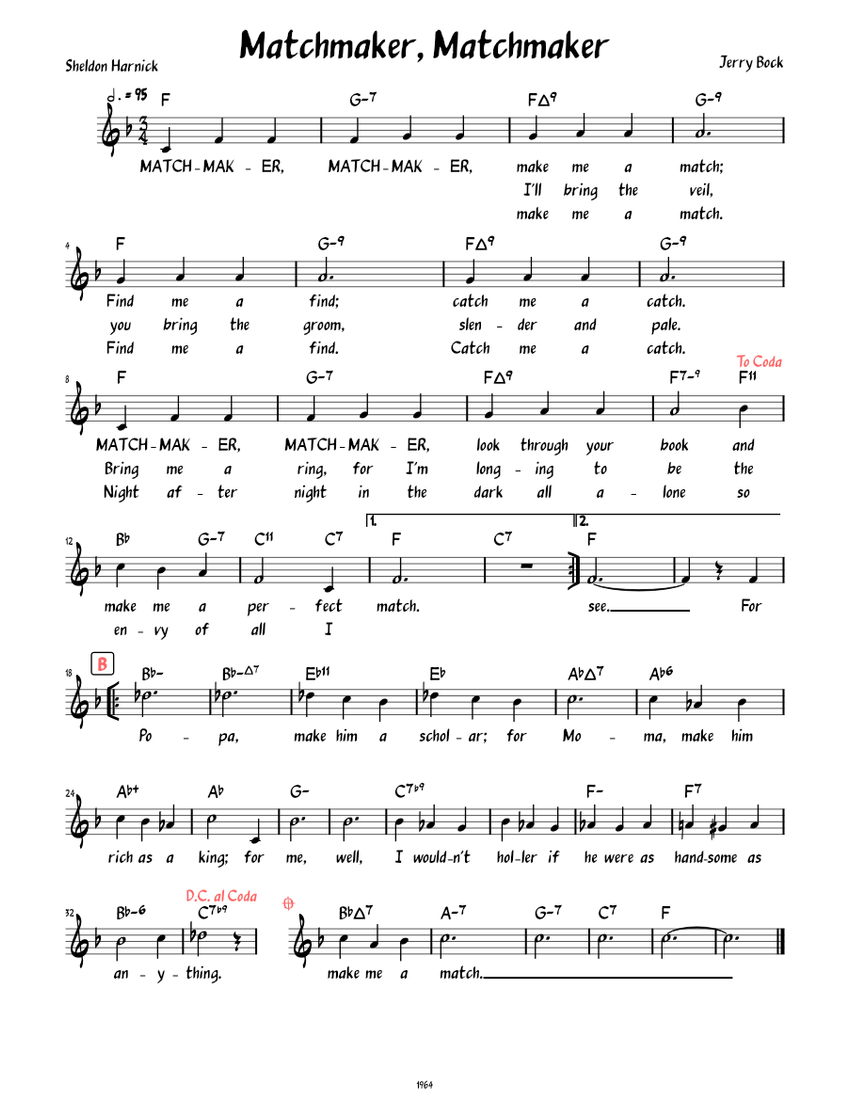 Matchmaker Matchmaker (Lead sheet with lyrics ) Sheet Music with Chords ...