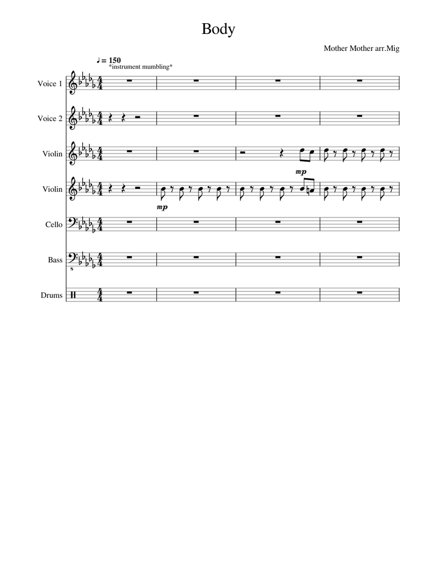 Body Sheet Music for Vocals, Violin, Cello, Bass guitar & more ...