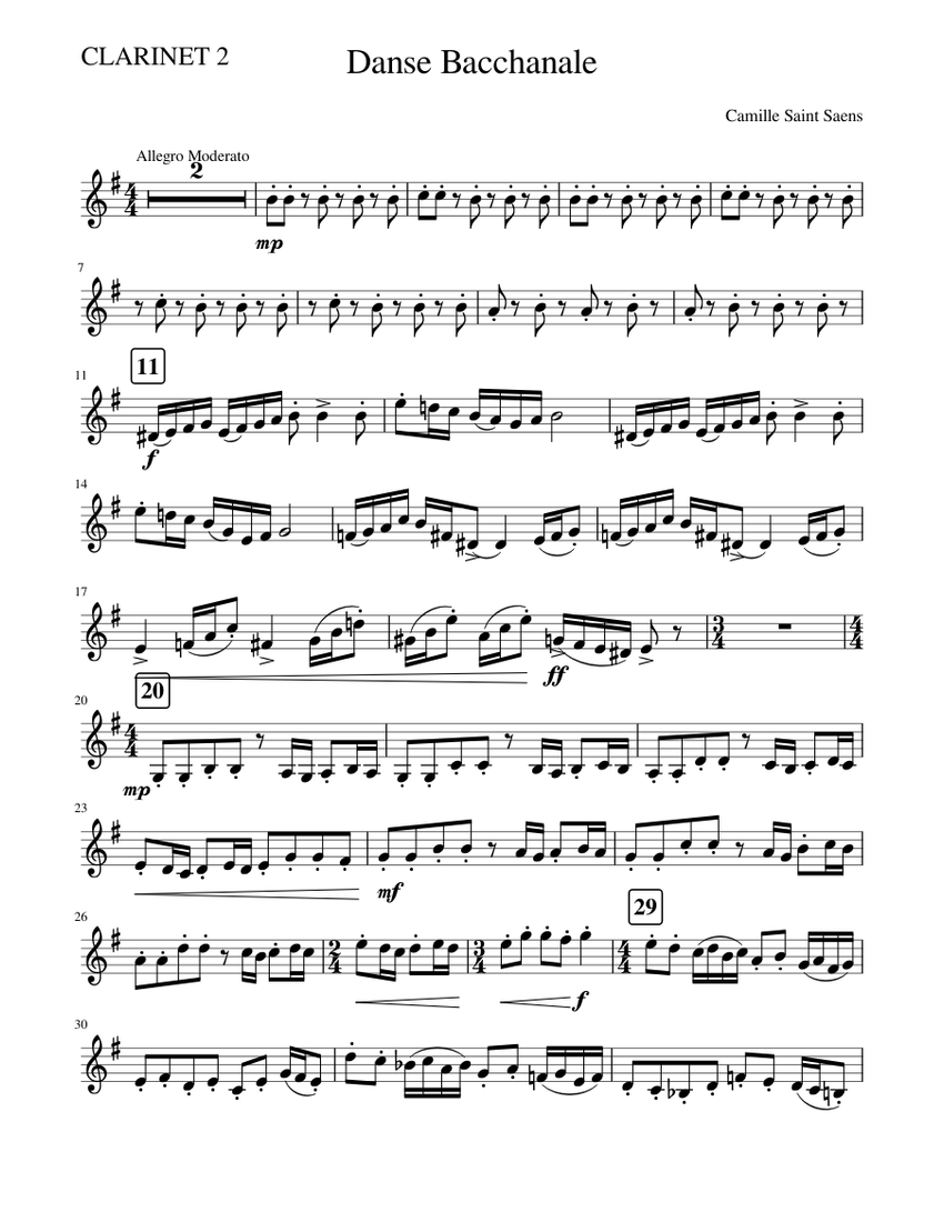 Danse Bacchanale Sheet music for Clarinet in b-flat (Solo) | Musescore.com