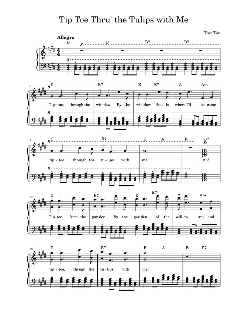 Tip Toe Thru' the Tulips With Me – Tiny Tim Sheet Music with Chords for ...