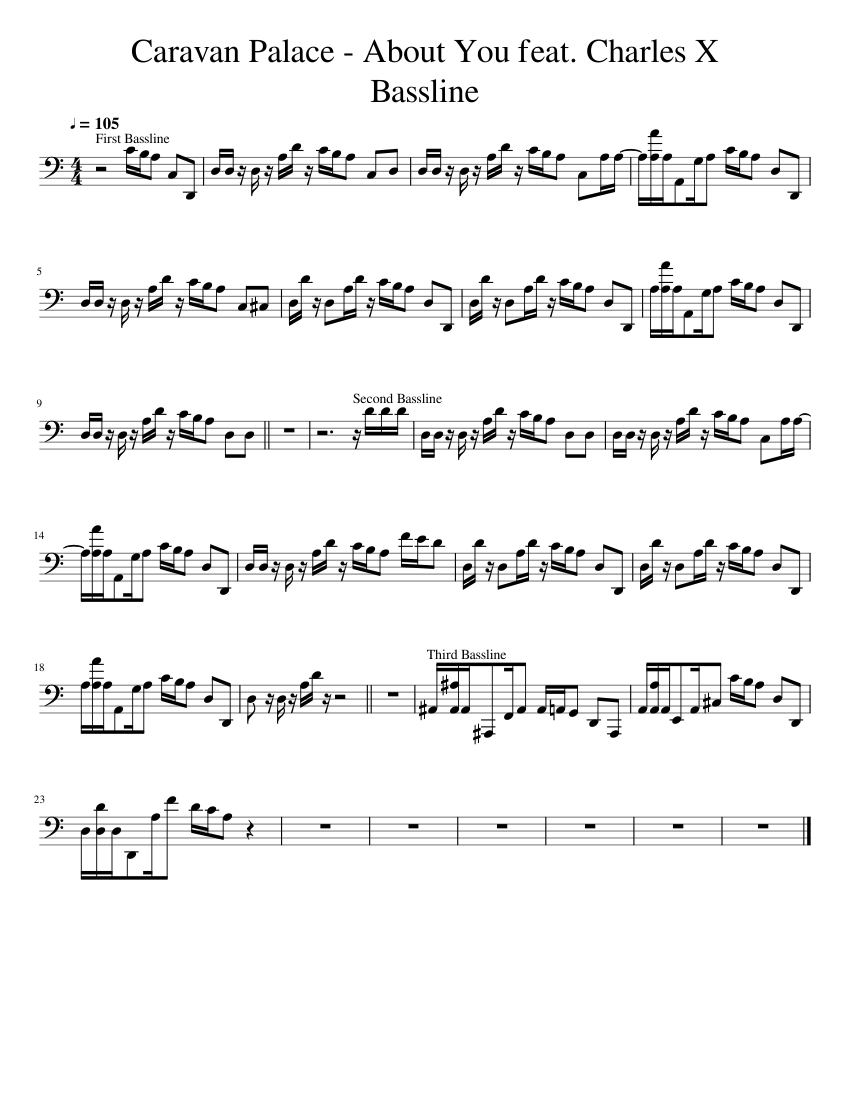 About you bassline caravan palace Sheet Music for Bass guitar (Solo ...