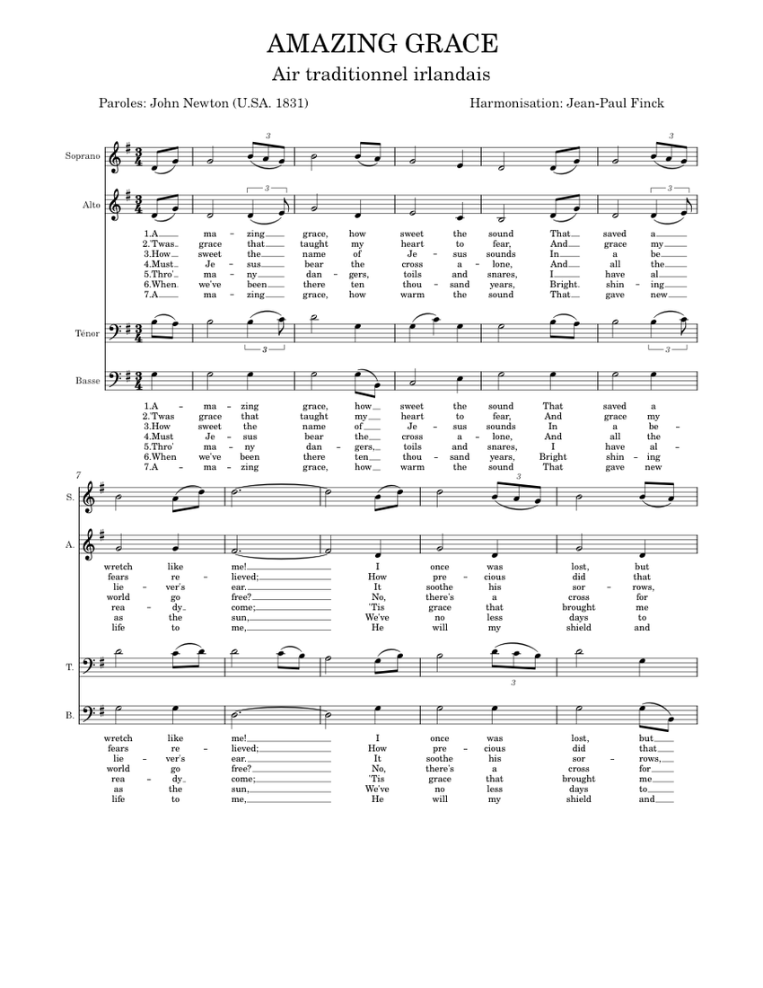 Amazing Grace – Misc Praise Songs Sheet music for Soprano, Alto, Tenor ...