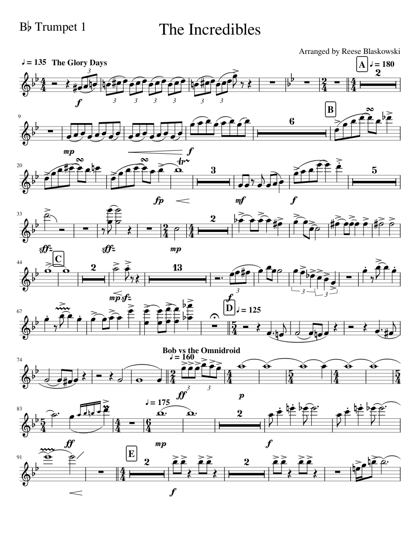 The Incredibles Trumpet 1 Sheet Music for Trumpet in b-flat (Solo ...