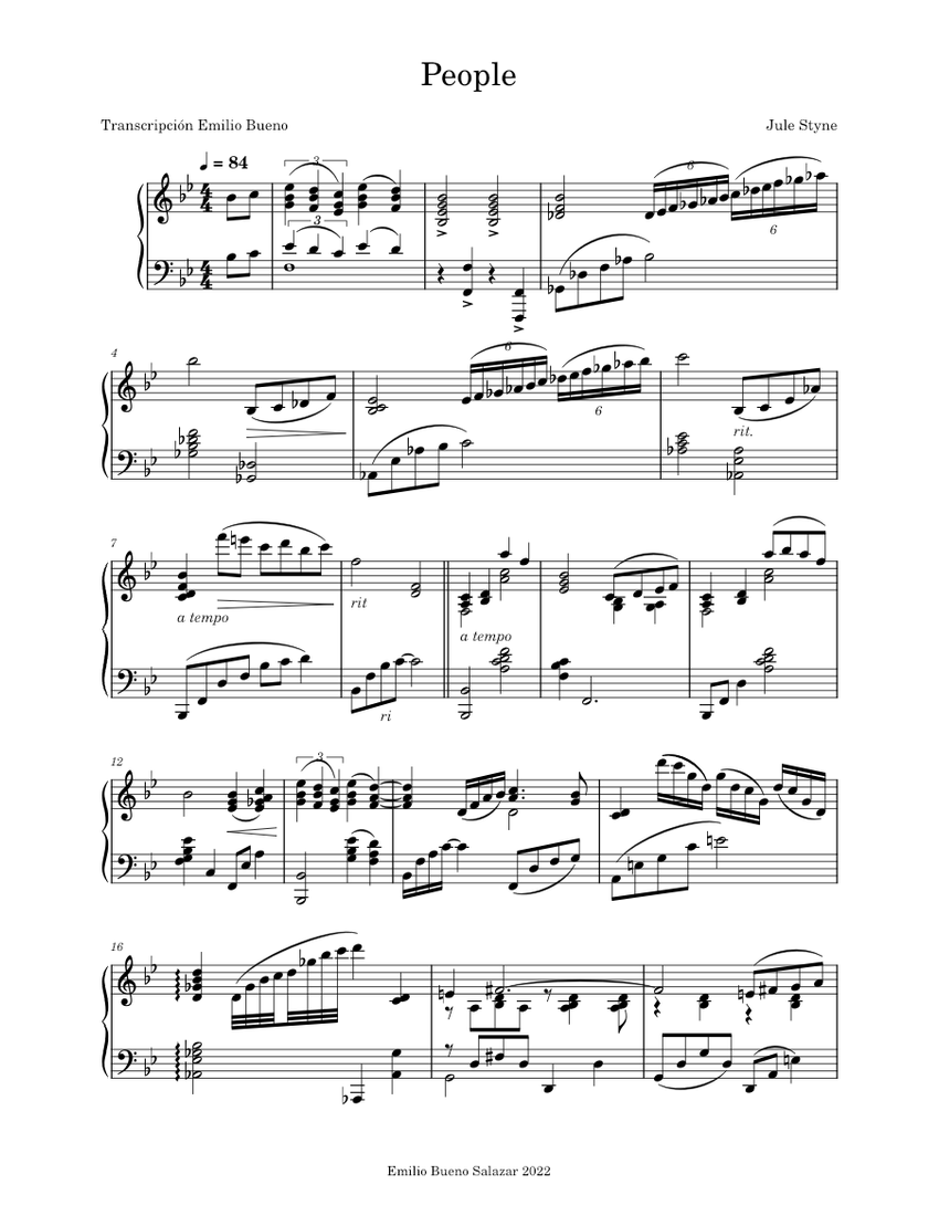 People – Jule Styne Sheet Music for Piano (Solo) | MuseScore.com