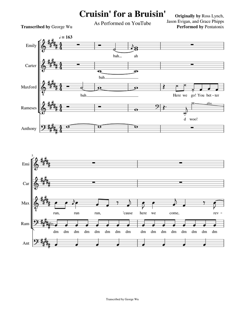 Cruisin_for_a_Bruisin_-_Pentatonix_Full_Sheet_Music_w_Lyrics Sheet ...