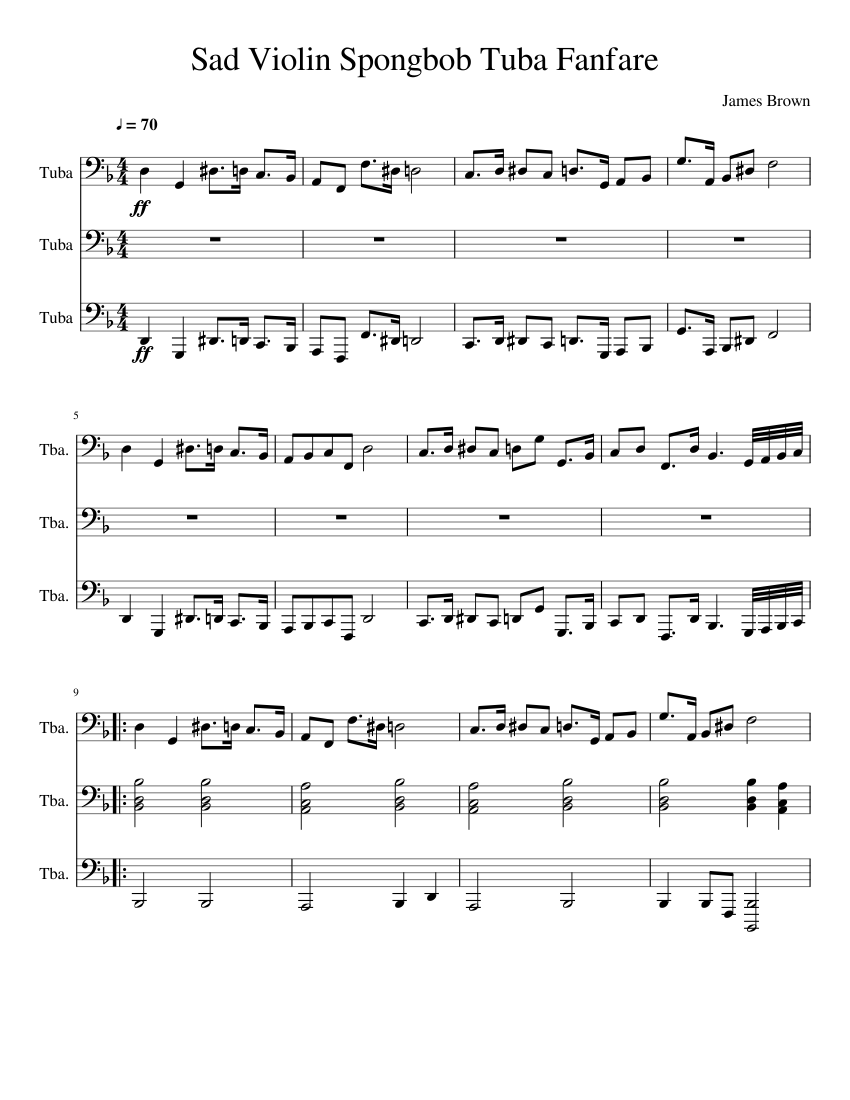 sad violin spongbob tuba fanfare Sheet Music for Tuba (Mixed Trio ...