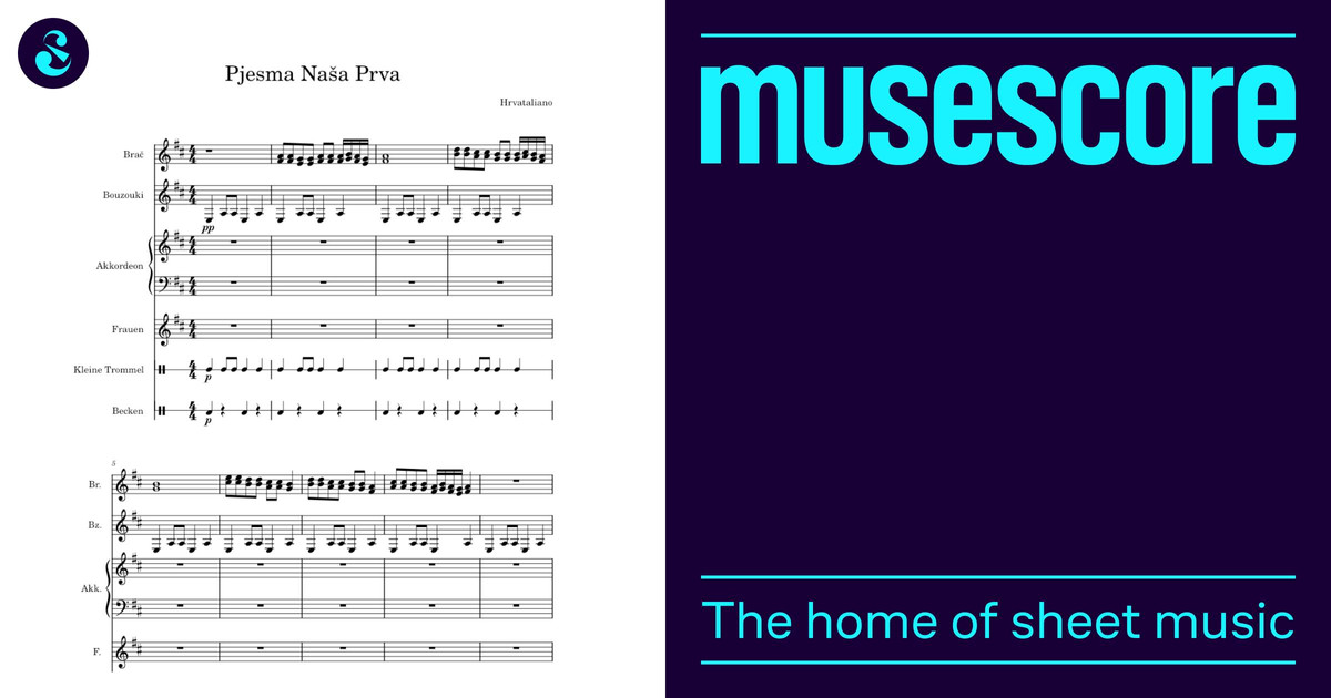 Pjesma Naša Prva Sheet Music for Accordion, Tuba, Guitar, Strings group ...