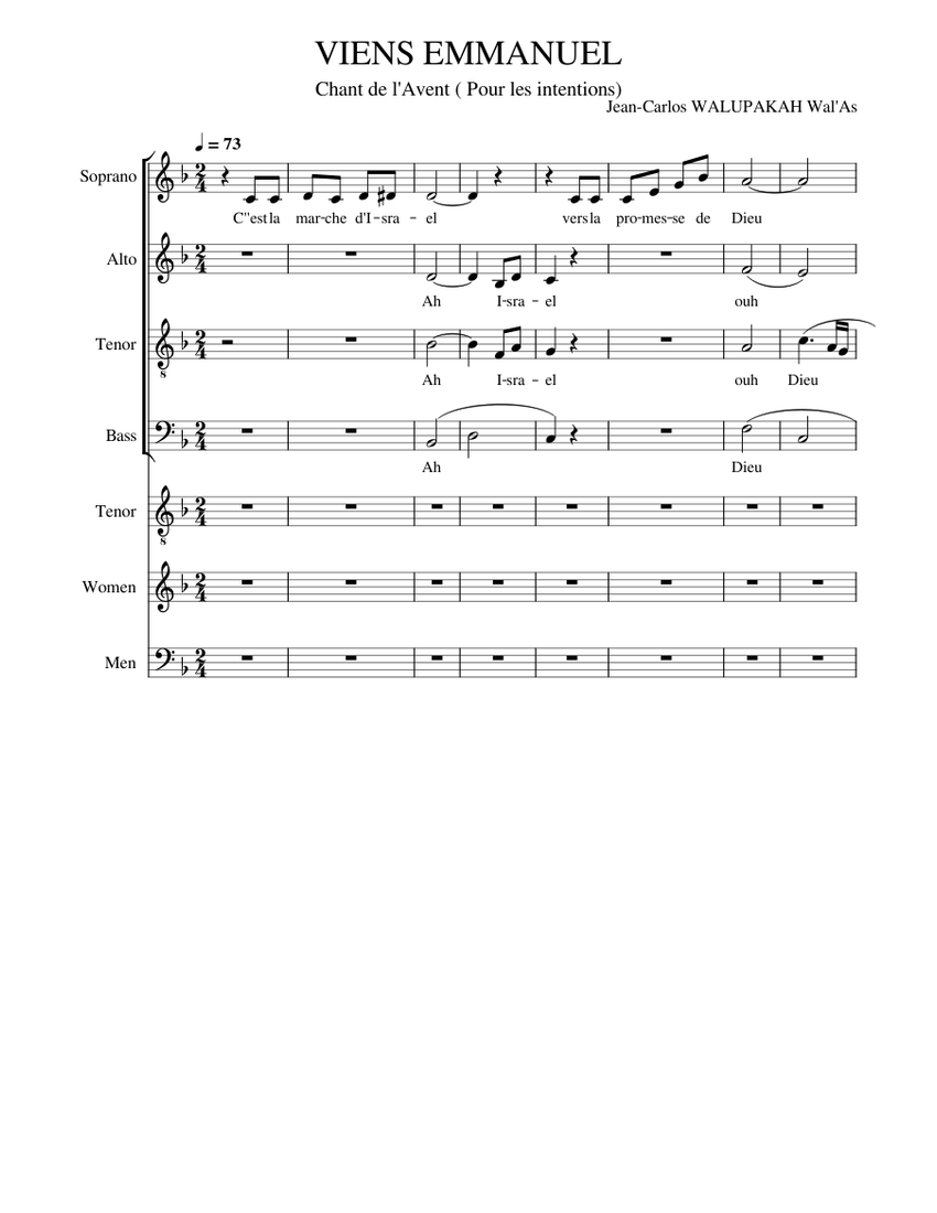 VIENS EMMANUEL Sheet Music for Soprano, Alto, Tenor, Bass voice & more ...