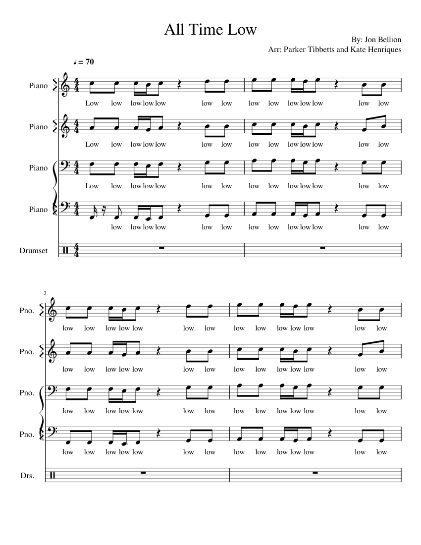 All Time Low Sheet music for Piano, Drum group (Mixed Quintet ...