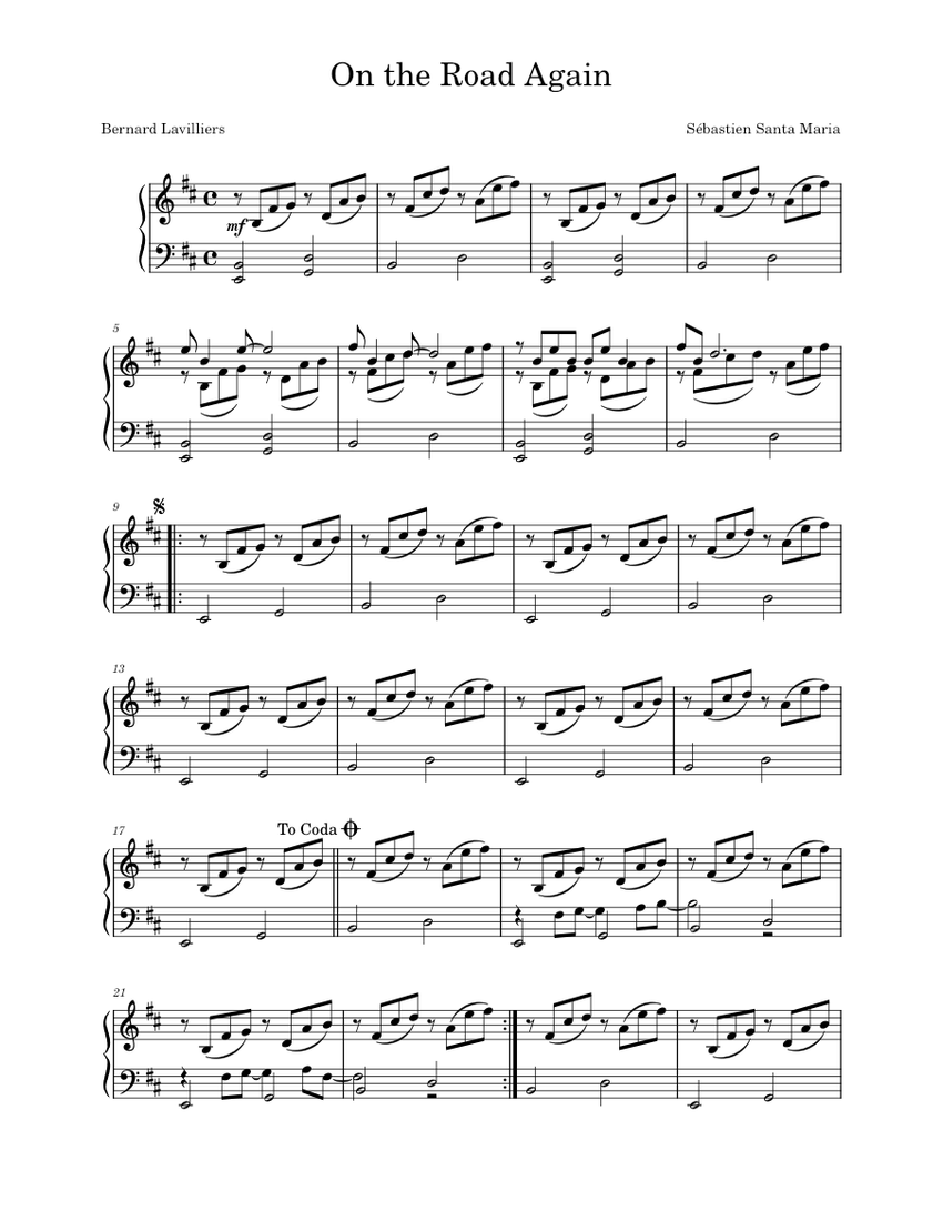 On the road again – Bernard Lavilliers / Sebastien Santa Maria Sheet ...