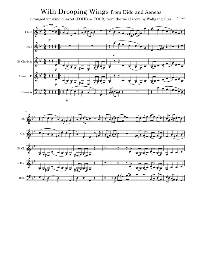'With drooping wings' from Dido and Aeneas, Z.626 – Henry Purcell Sheet ...