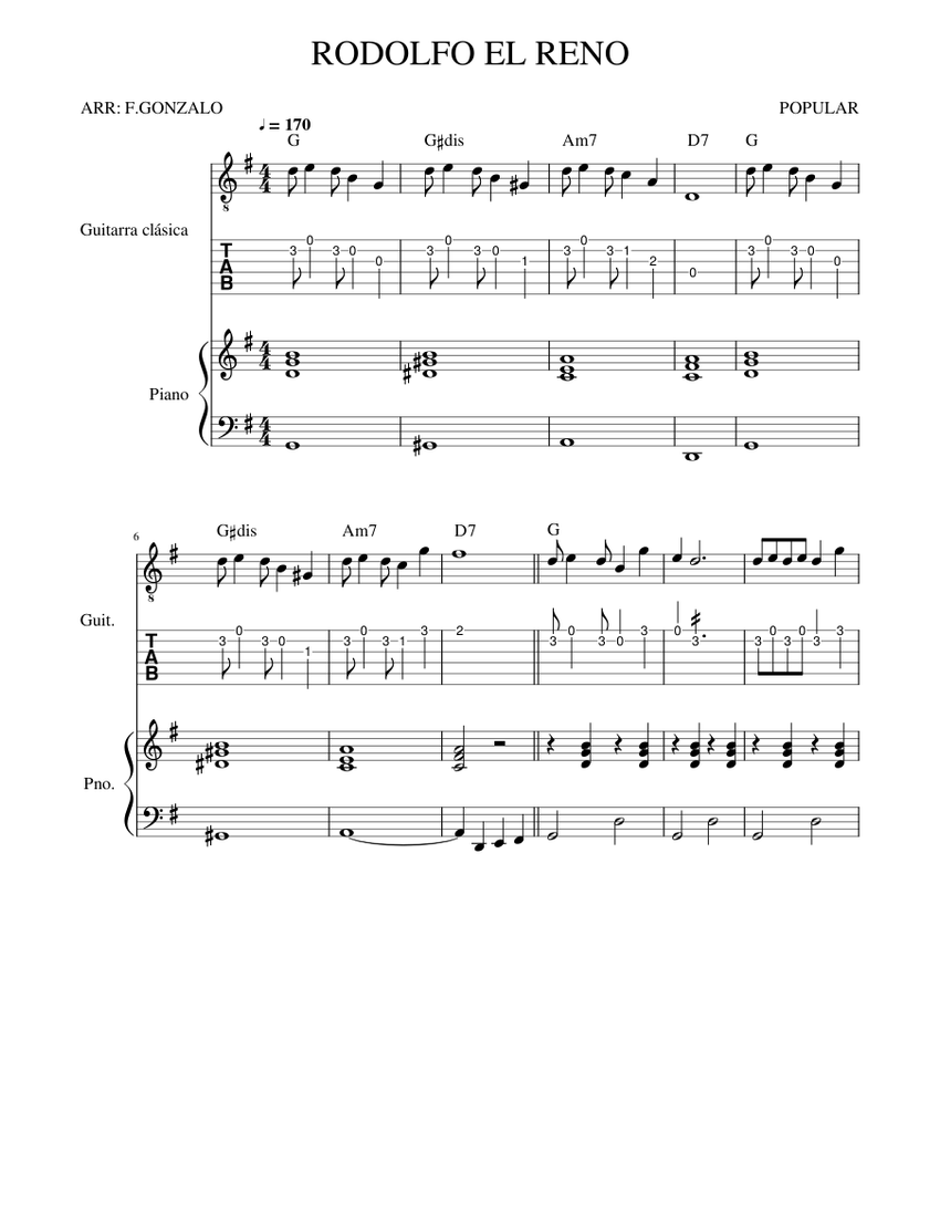 RODOLFO EL RENO Sheet music for Piano, Guitar (Mixed Duet) | Musescore.com